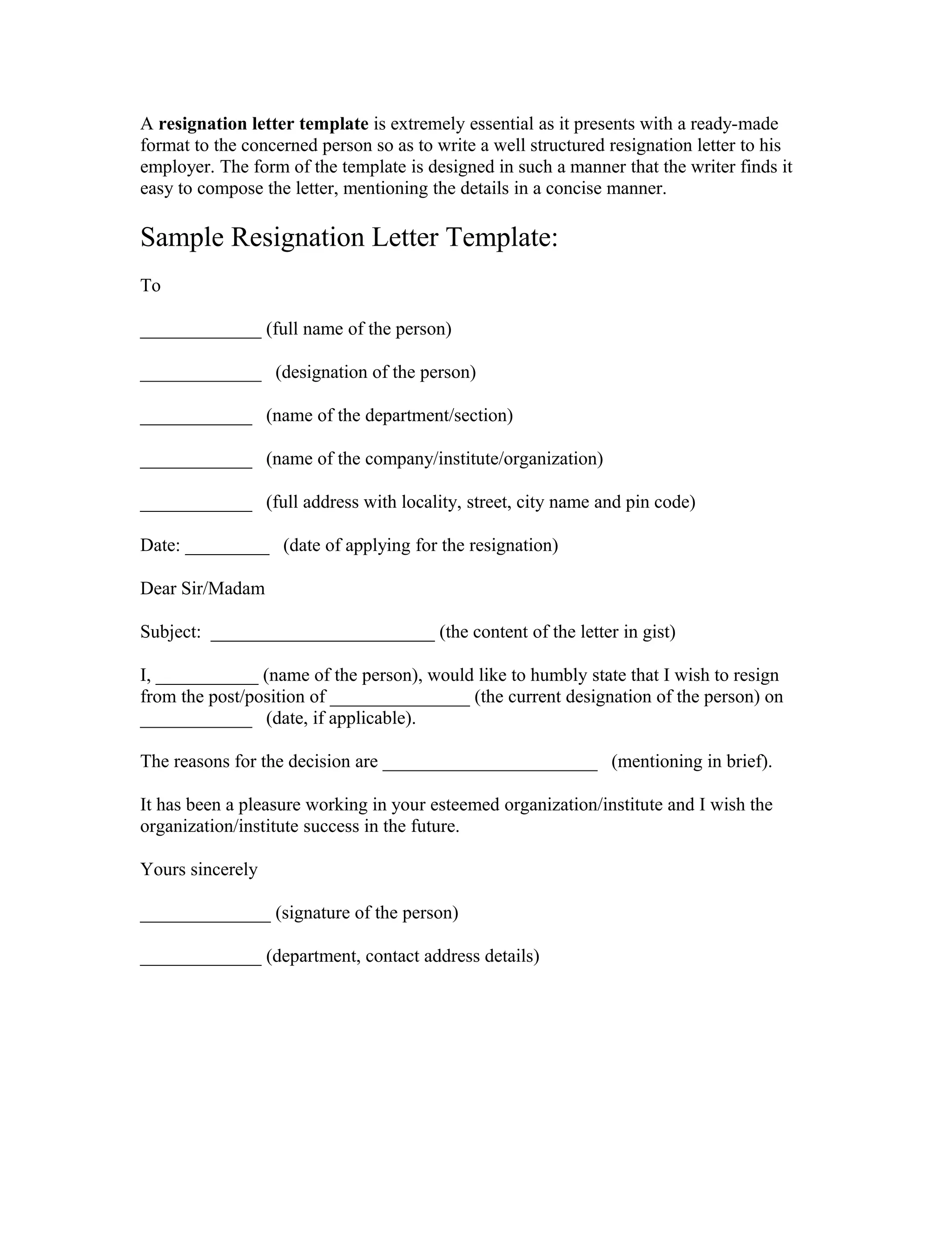 Resignation Letter Template | DOC