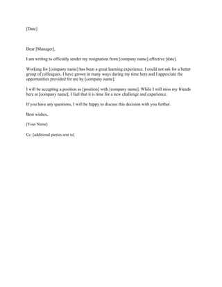 Indian Formal Resignation Letter