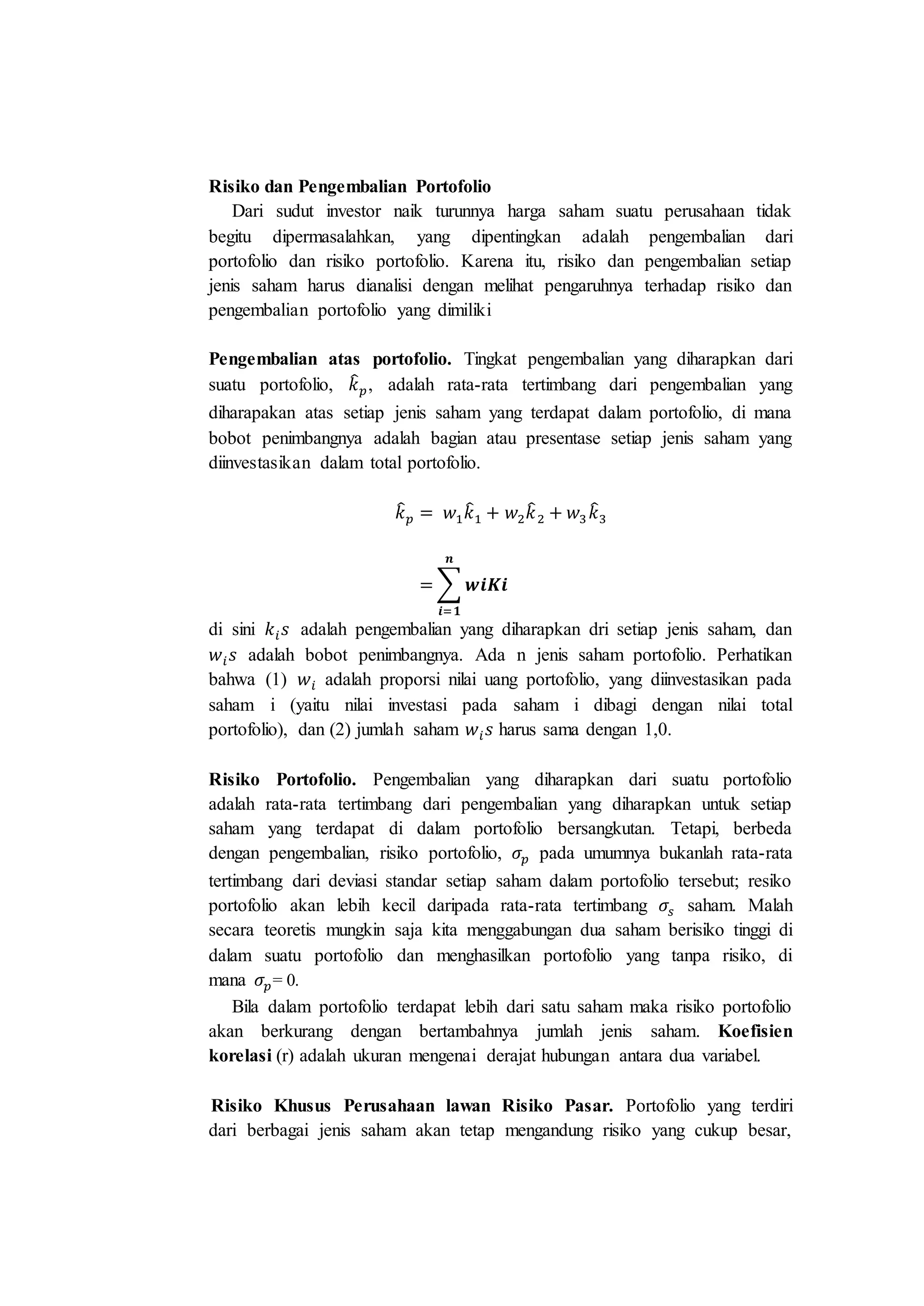 Resiko investasi dan teori portofolio | DOCX