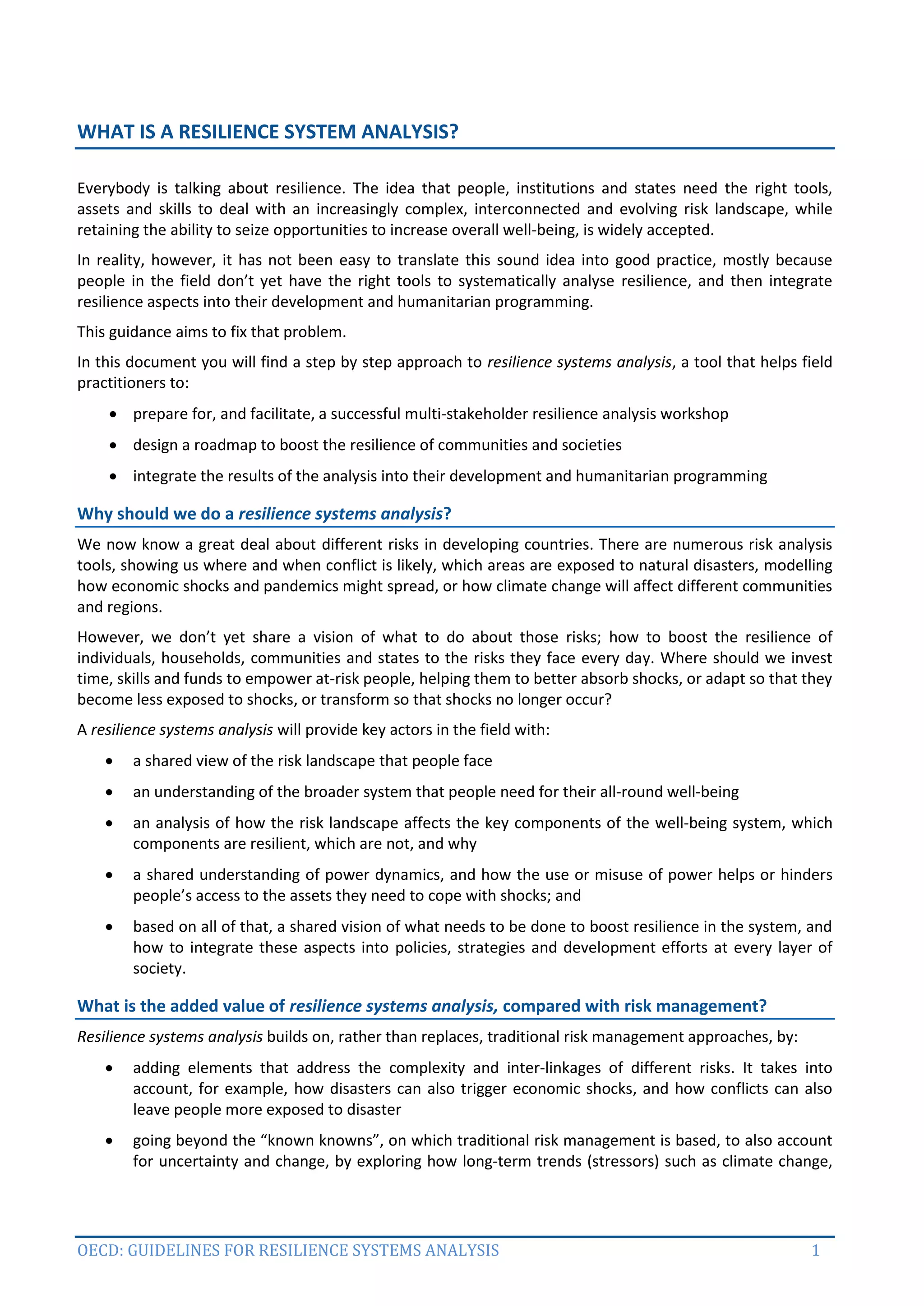 Guidelines for Resilience Systems Analysis: How to analyse risk and ...