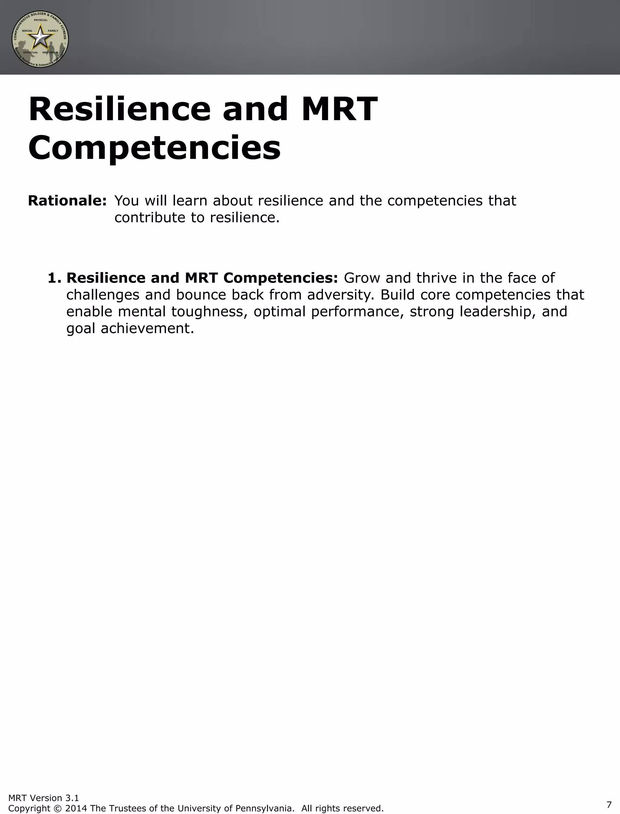 Handout for Resiliency Training (VTT) | PDF