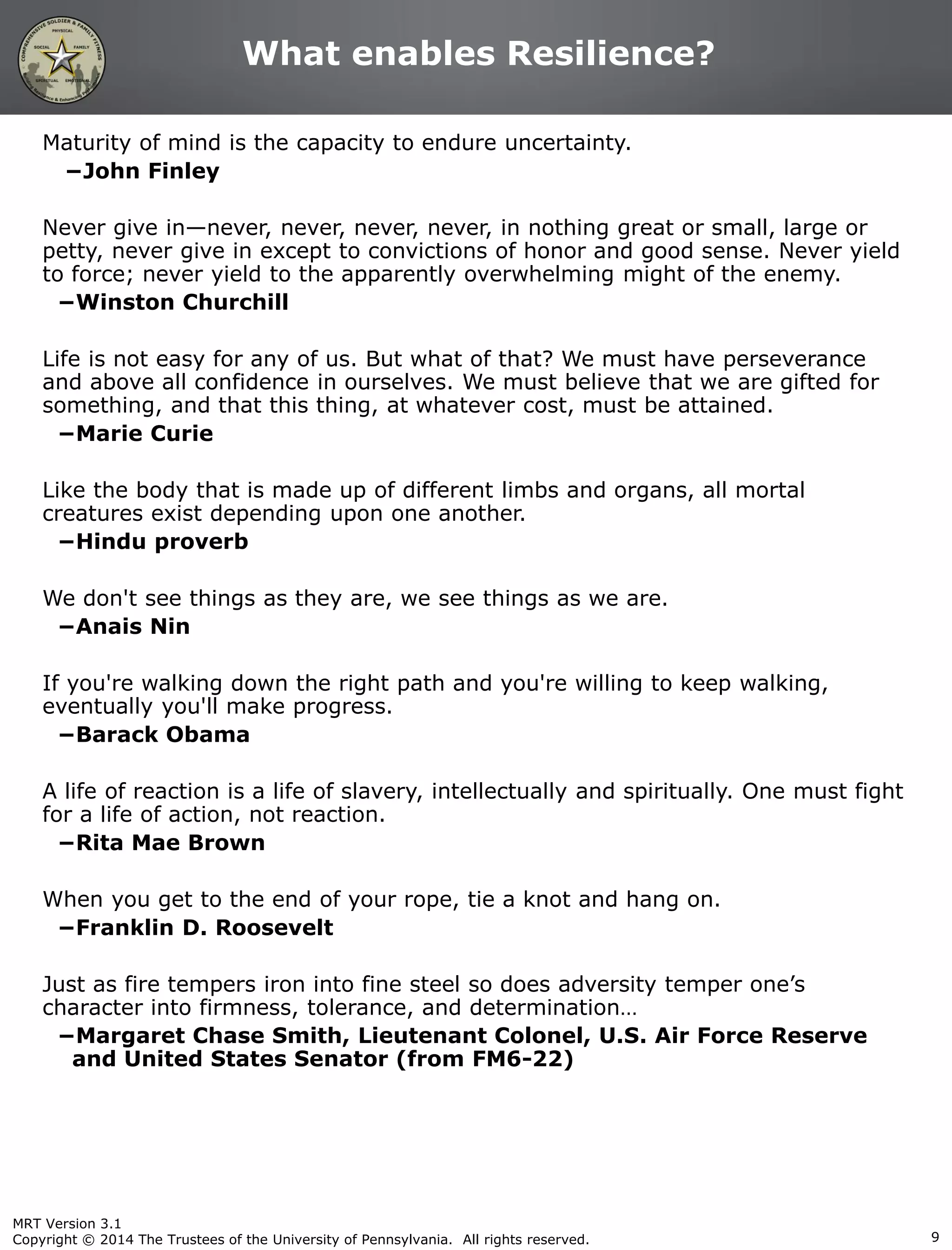 Handout for Resiliency Training (VTT) | PDF