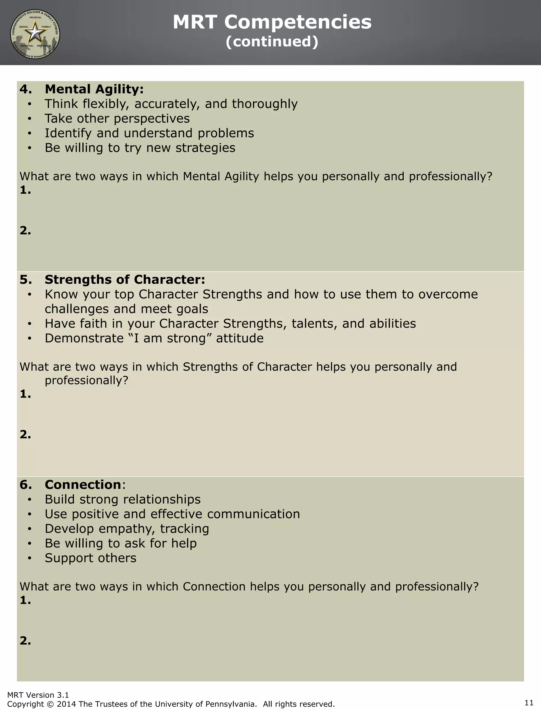 Handout for Resiliency Training (VTT) | PDF