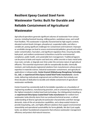 Resilient Epoxy Coated Steel Farm Wastewater Tanks Built for Durable ...
