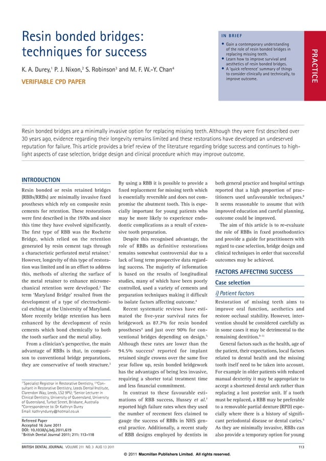 Resin bonded bridges | PDF | Dental Health | Diseases and Conditions
