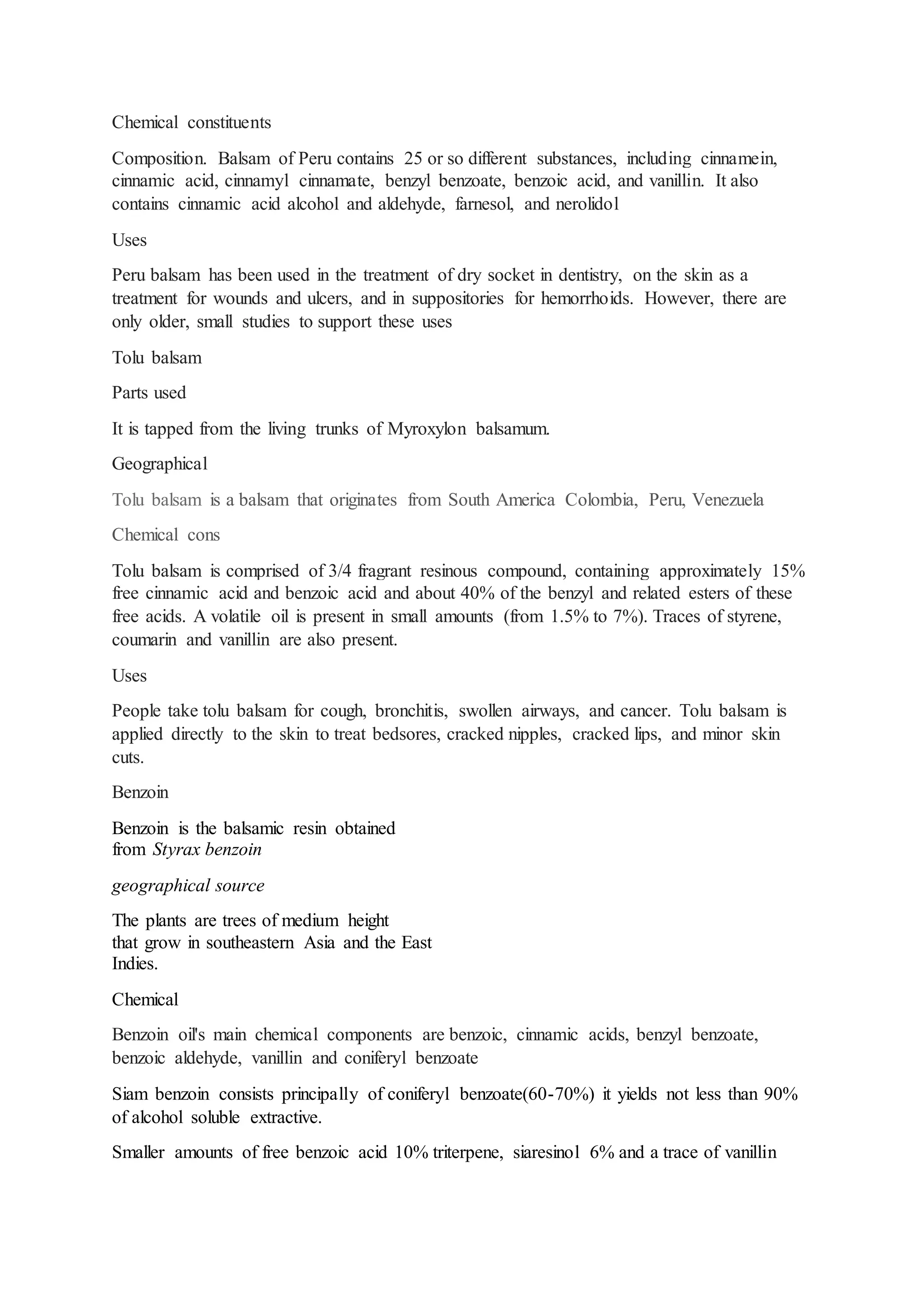 Resins and their types with balsams etc | DOCX