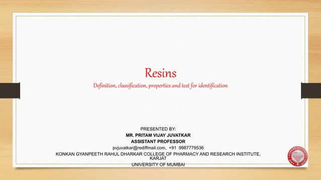 Resins | PPTX | Chemistry | Science