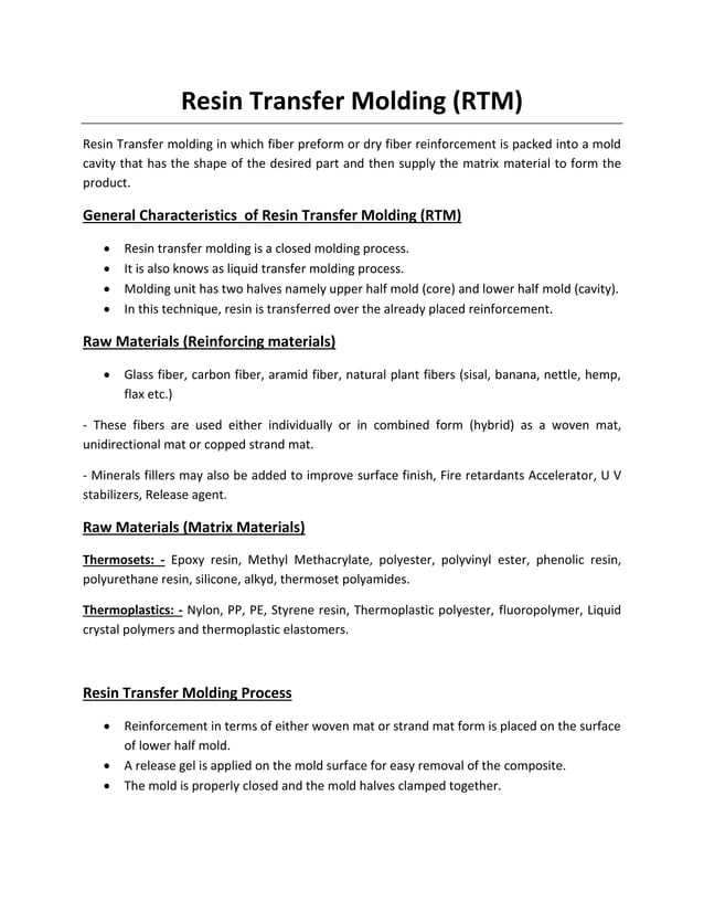 Resin transfer molding | PDF | Chemistry | Science