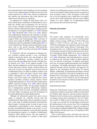 Resistance Exercise Induced Changes Of Inflammatory Gene Expression ...