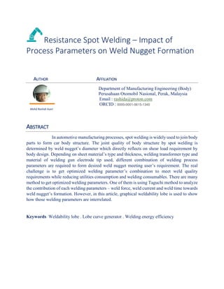 Resistance spot welding - impact of process parameters on weld nugget ...