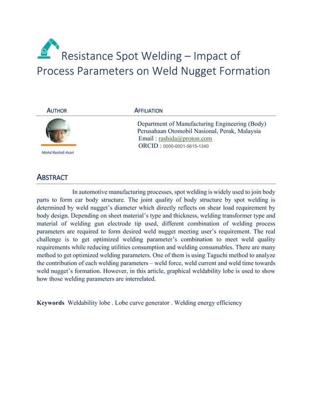 Resistance spot welding - impact of process parameters on weld nugget formation | PDF