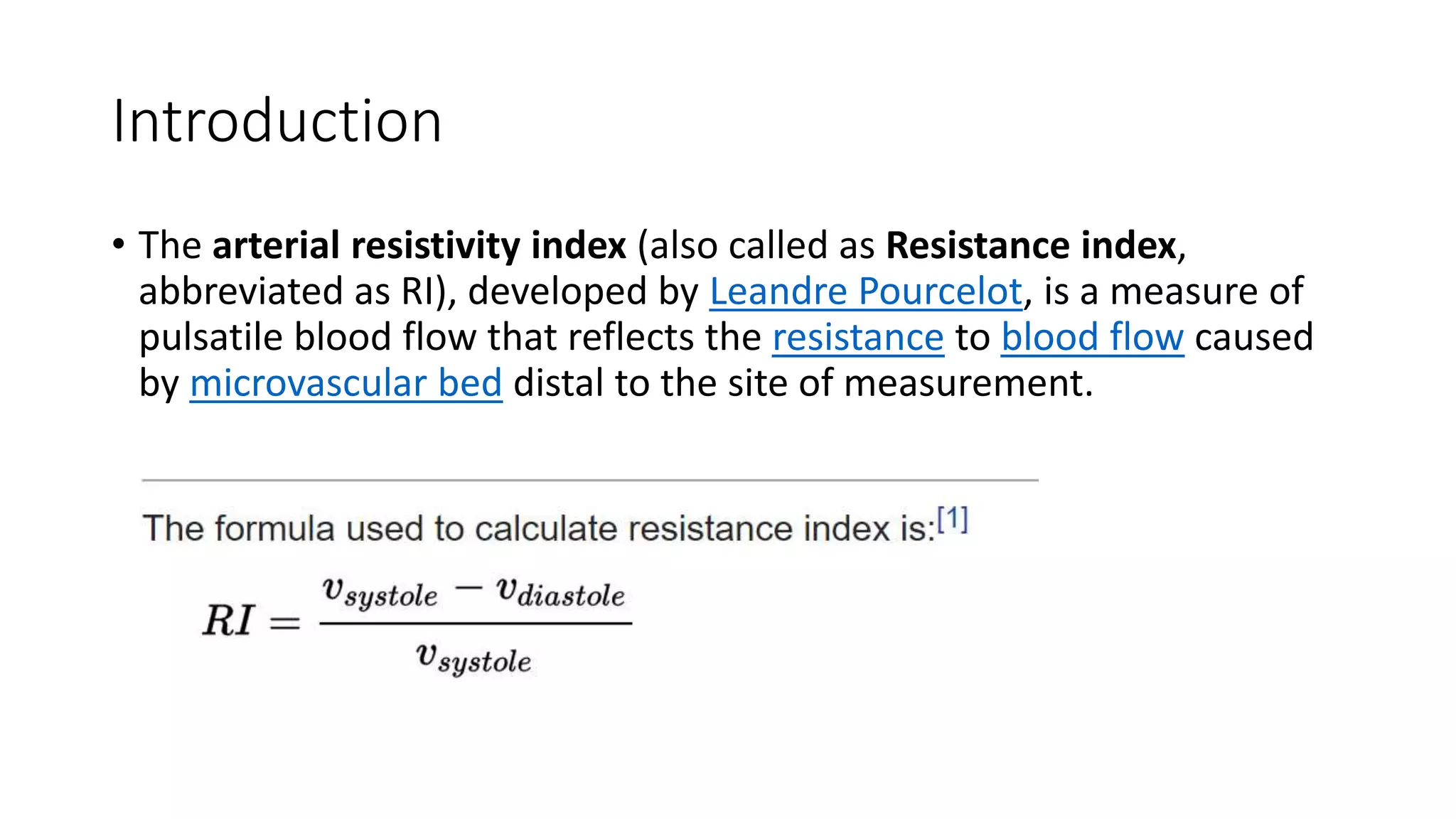 Resistive index and its applications in Urology | PPTX