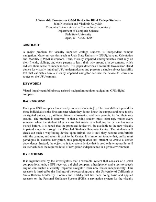 A Wearable Two-Sensor O&M Device for Blind College Students | PDF | Computer Peripherals | Computing