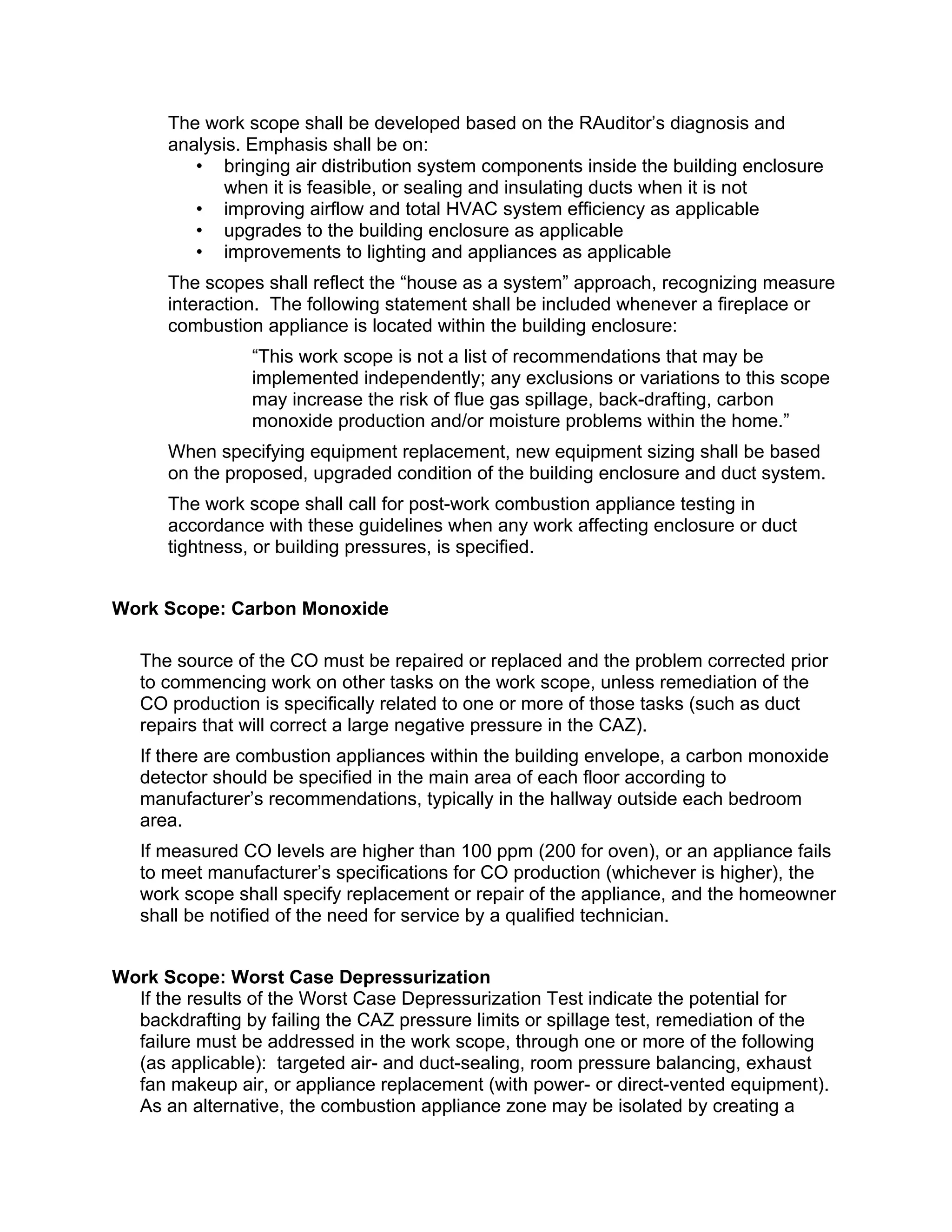 RESNET: Interim Guidelines for Combustion Safety Scope of Work | PDF