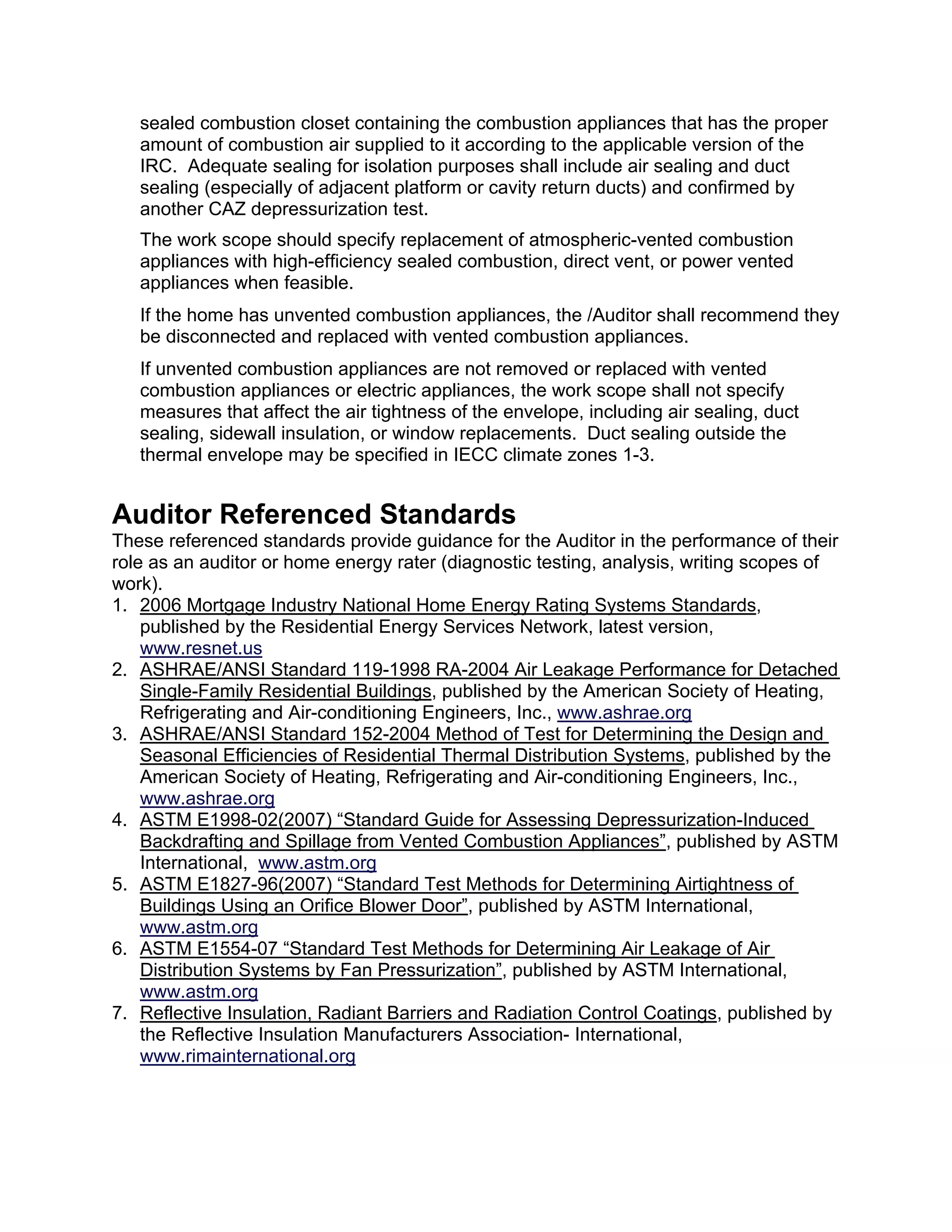 RESNET: Interim Guidelines for Combustion Safety Scope of Work | PDF