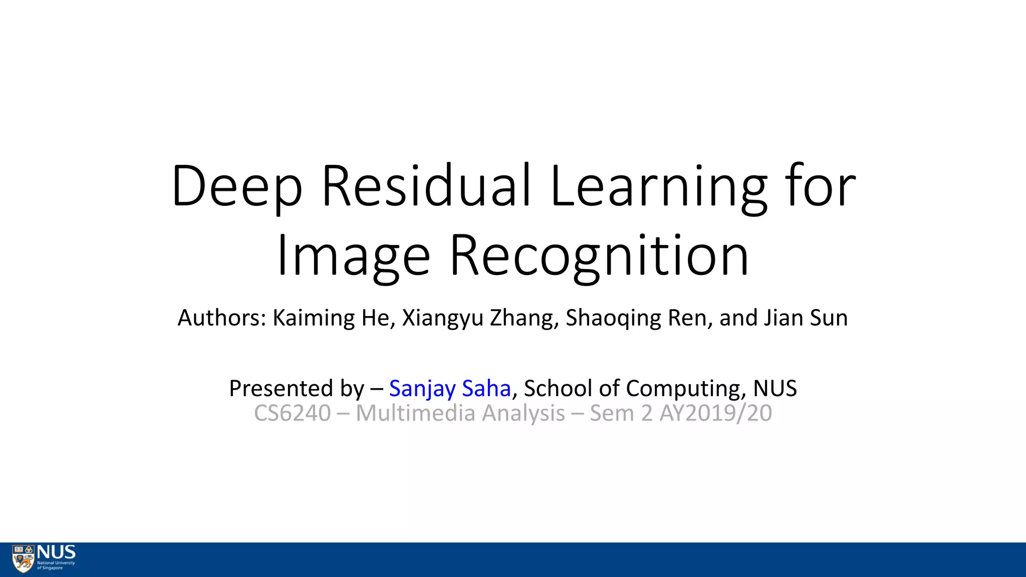 ResNet basics (Deep Residual Network for Image Recognition) | PDF