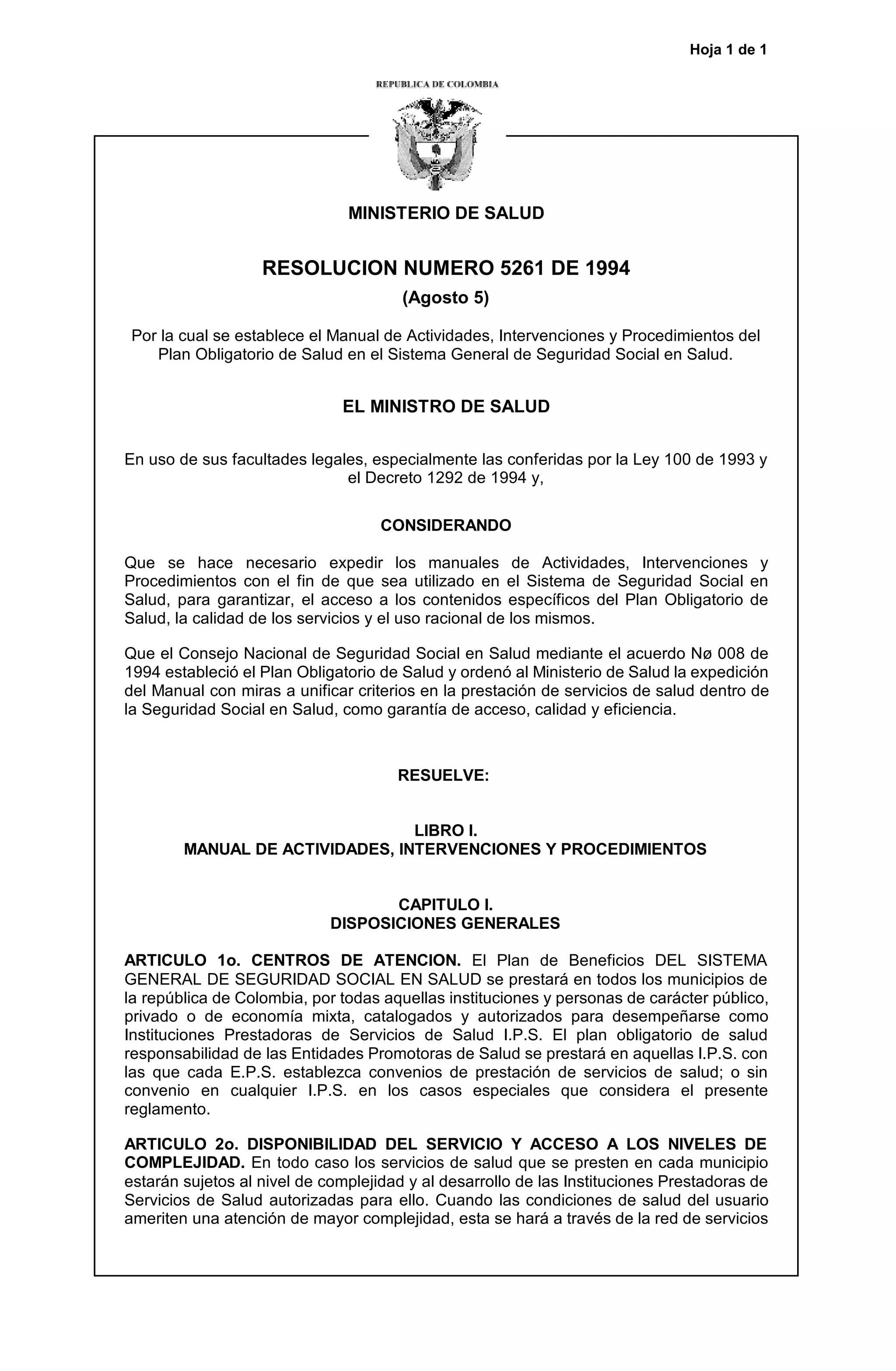 Resolucion 5261 94 Mapipos | PDF