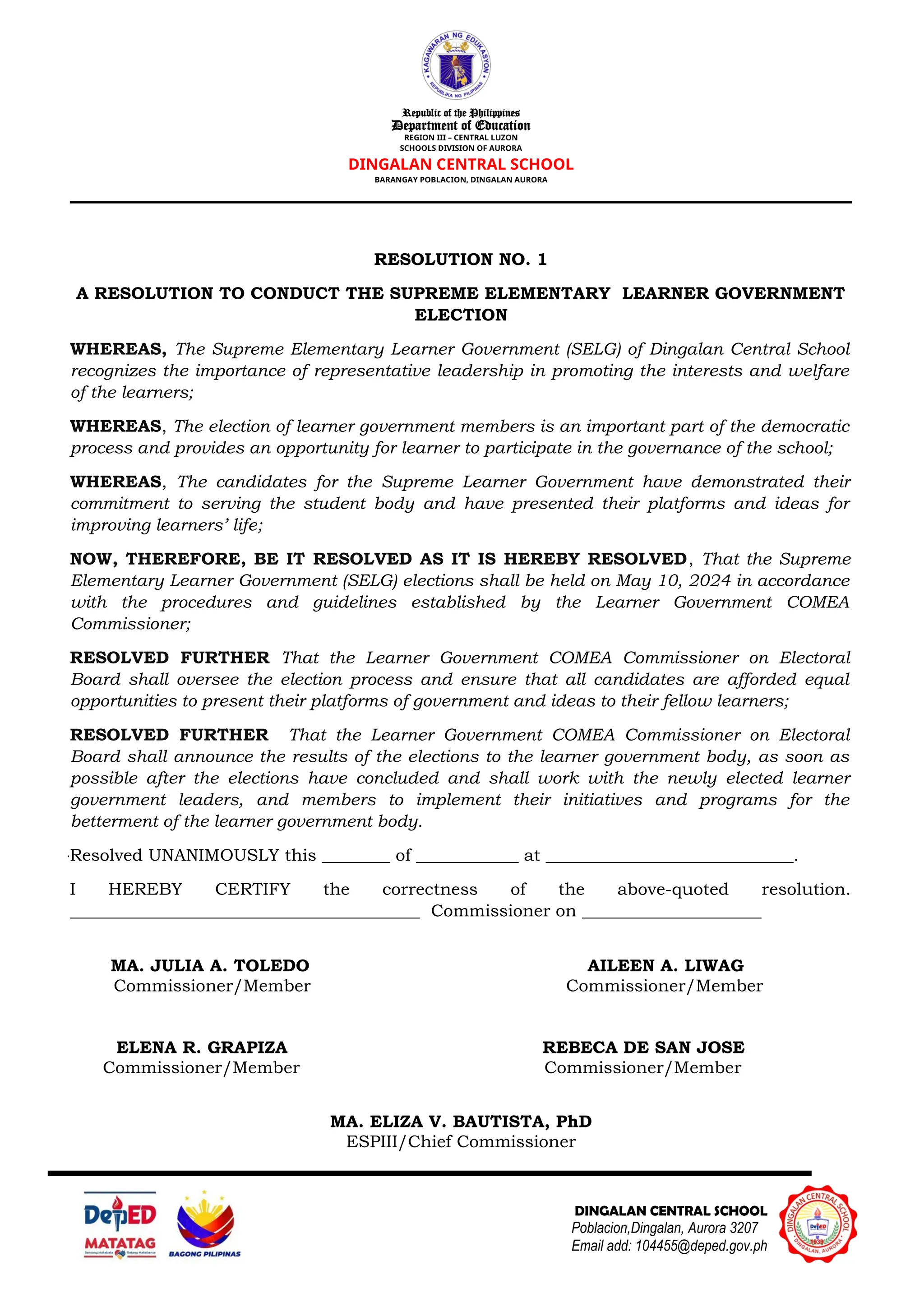 RESOLUTION.docx RESOLUTION FOR SELG SSGS | DOCX