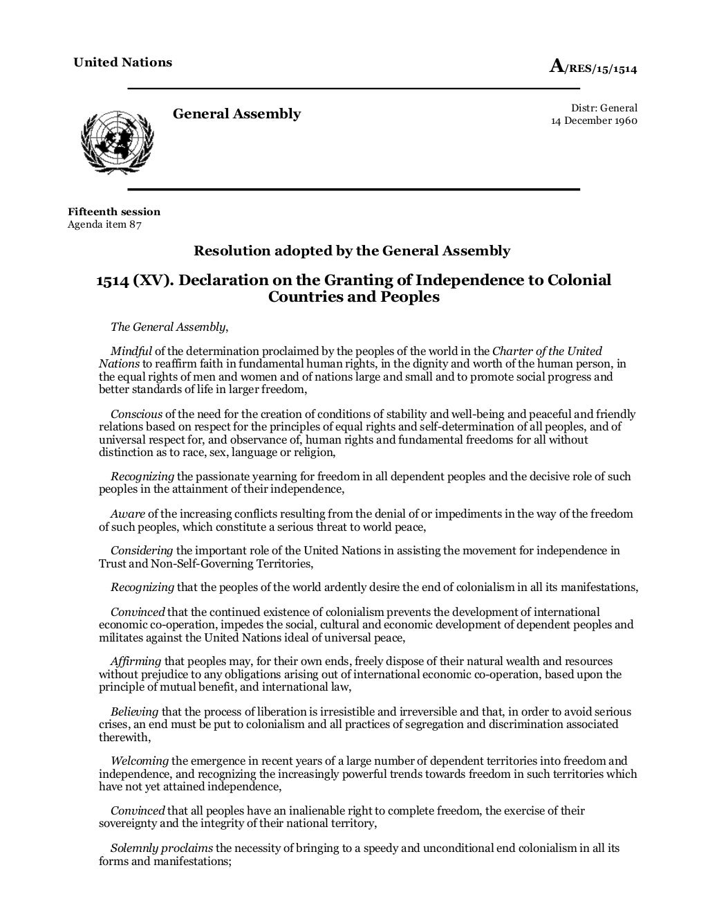 Resolution 1514 | PDF