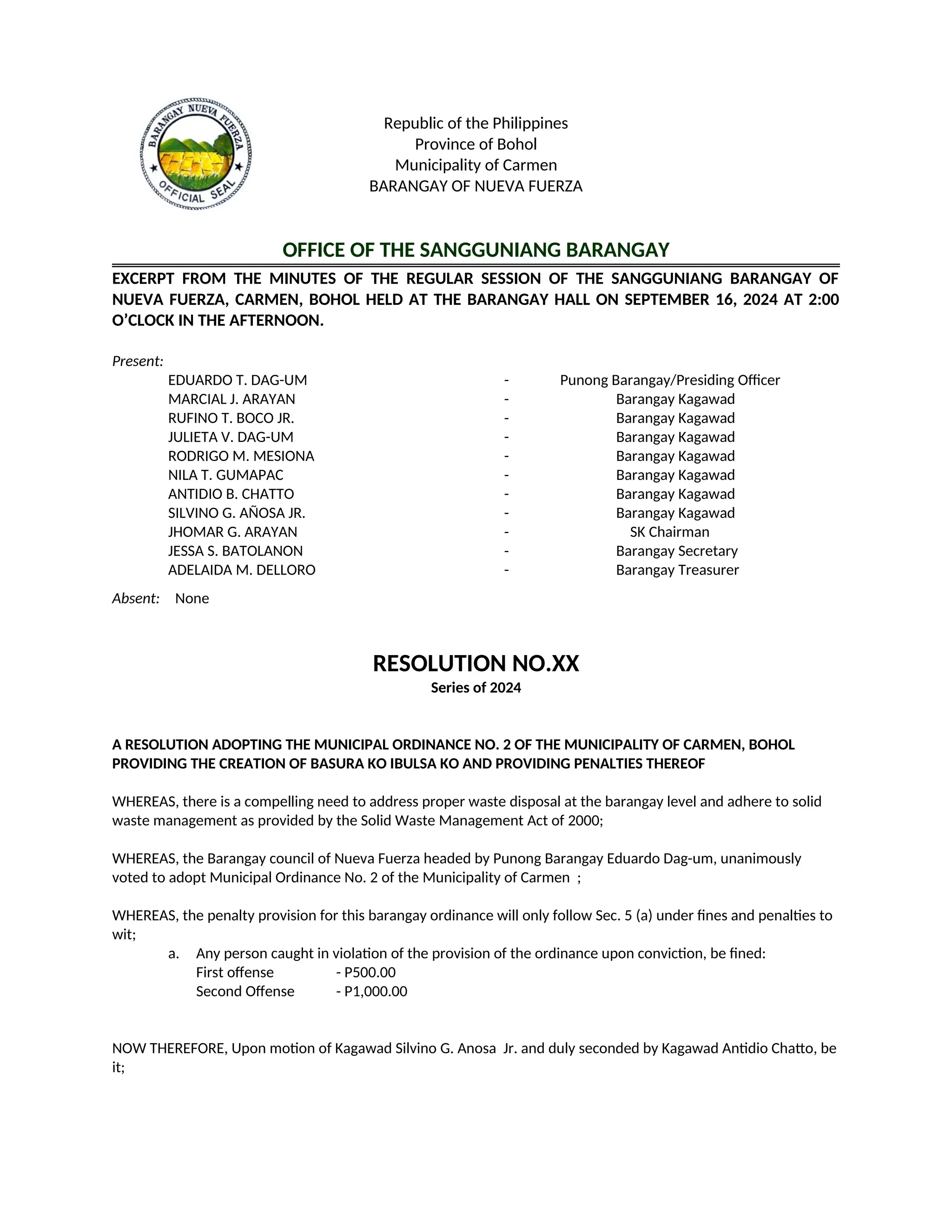 Resolution to adopt names of infrastructure | DOCX