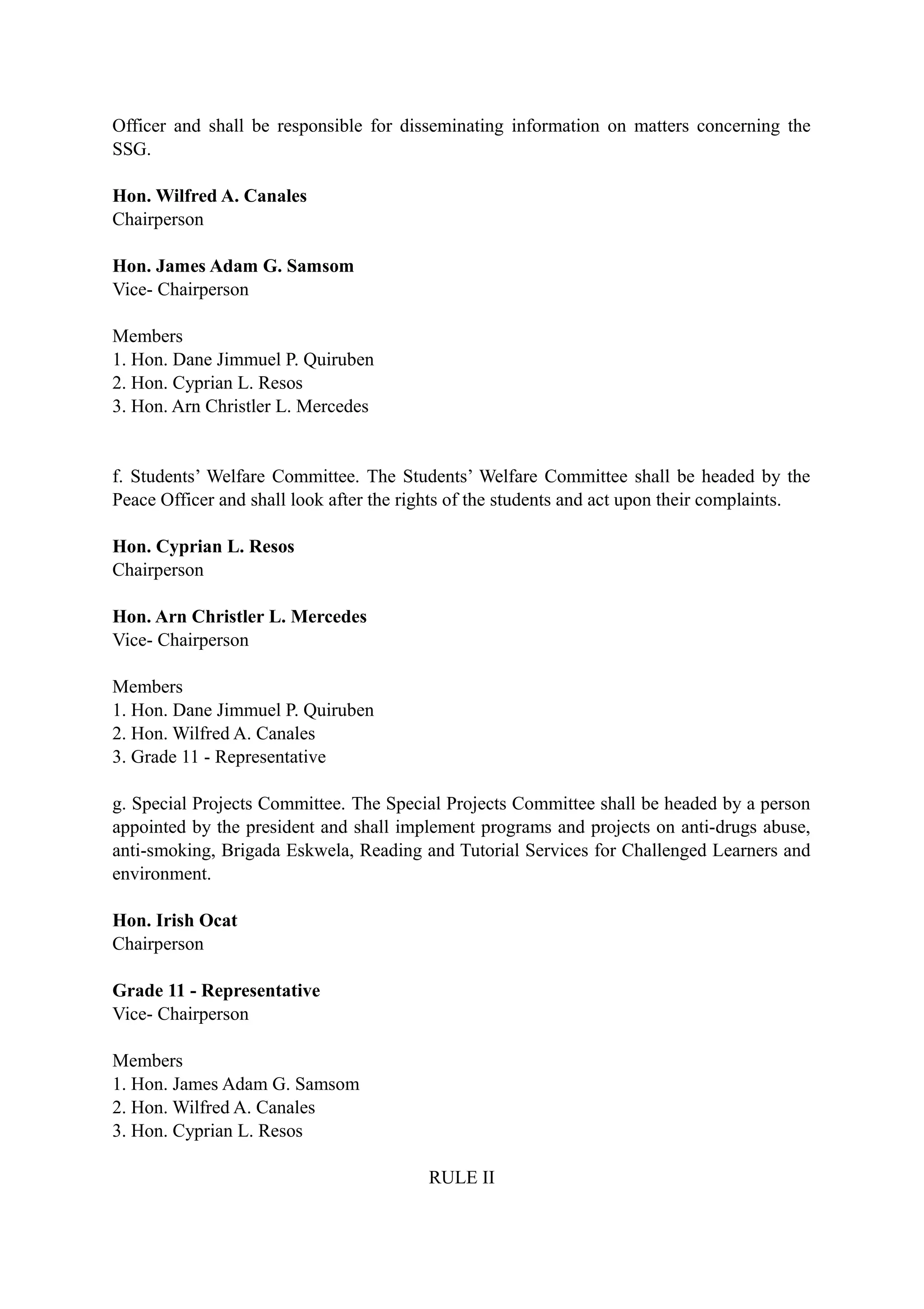 SSG Internal rules and Regulations | DOC