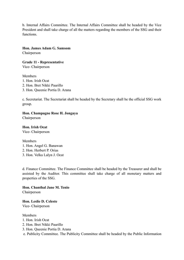 SSG Internal rules and Regulations
