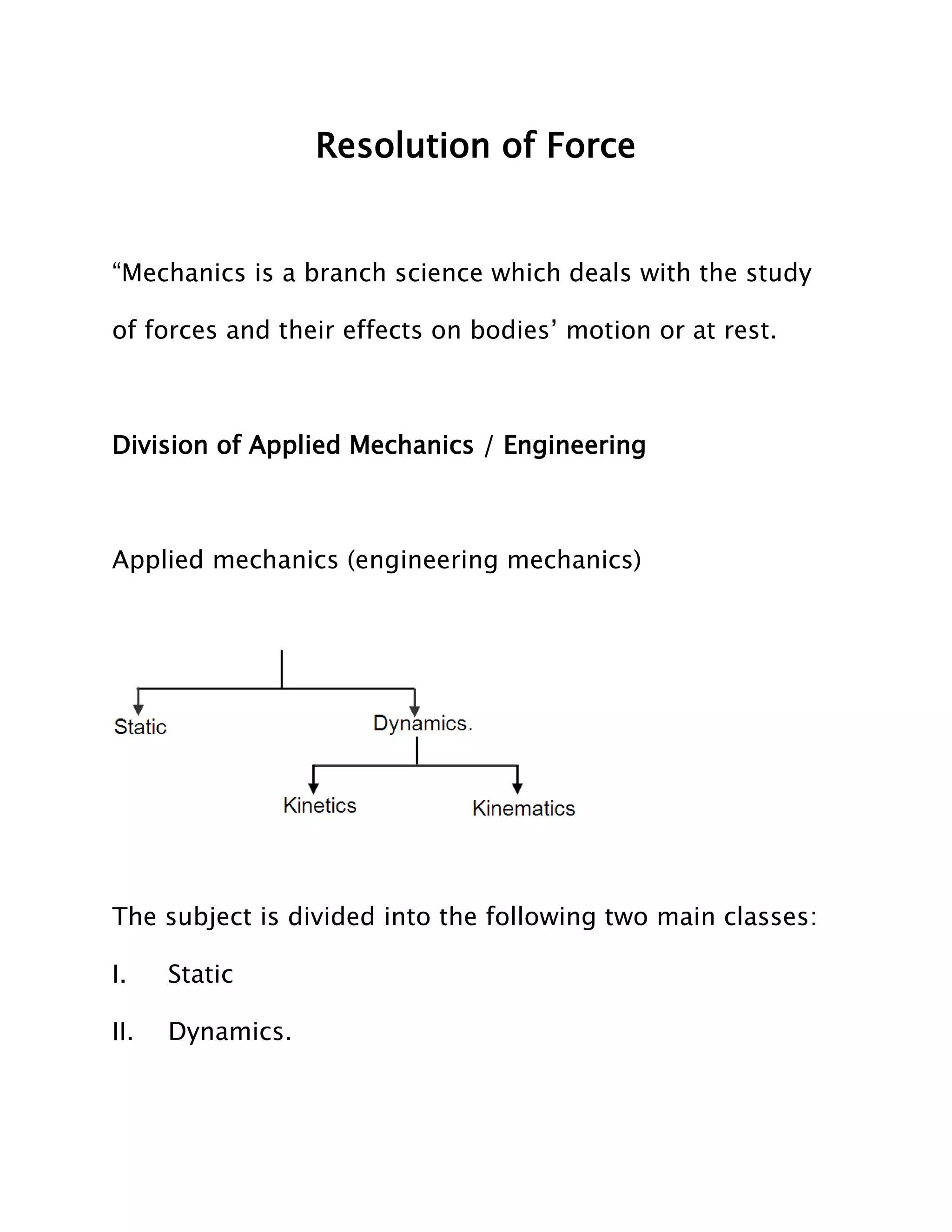 Resolution of Force Notes - Engineering Diploma | PDF