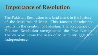 Resolution of pakistan | PPTX