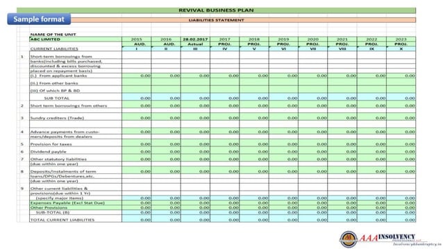 Resolution plan with Sample formats