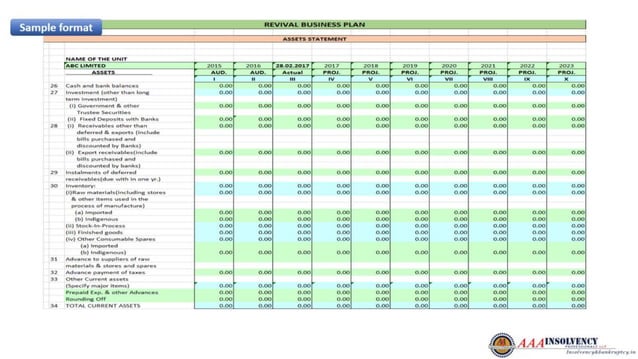 Resolution plan with Sample formats