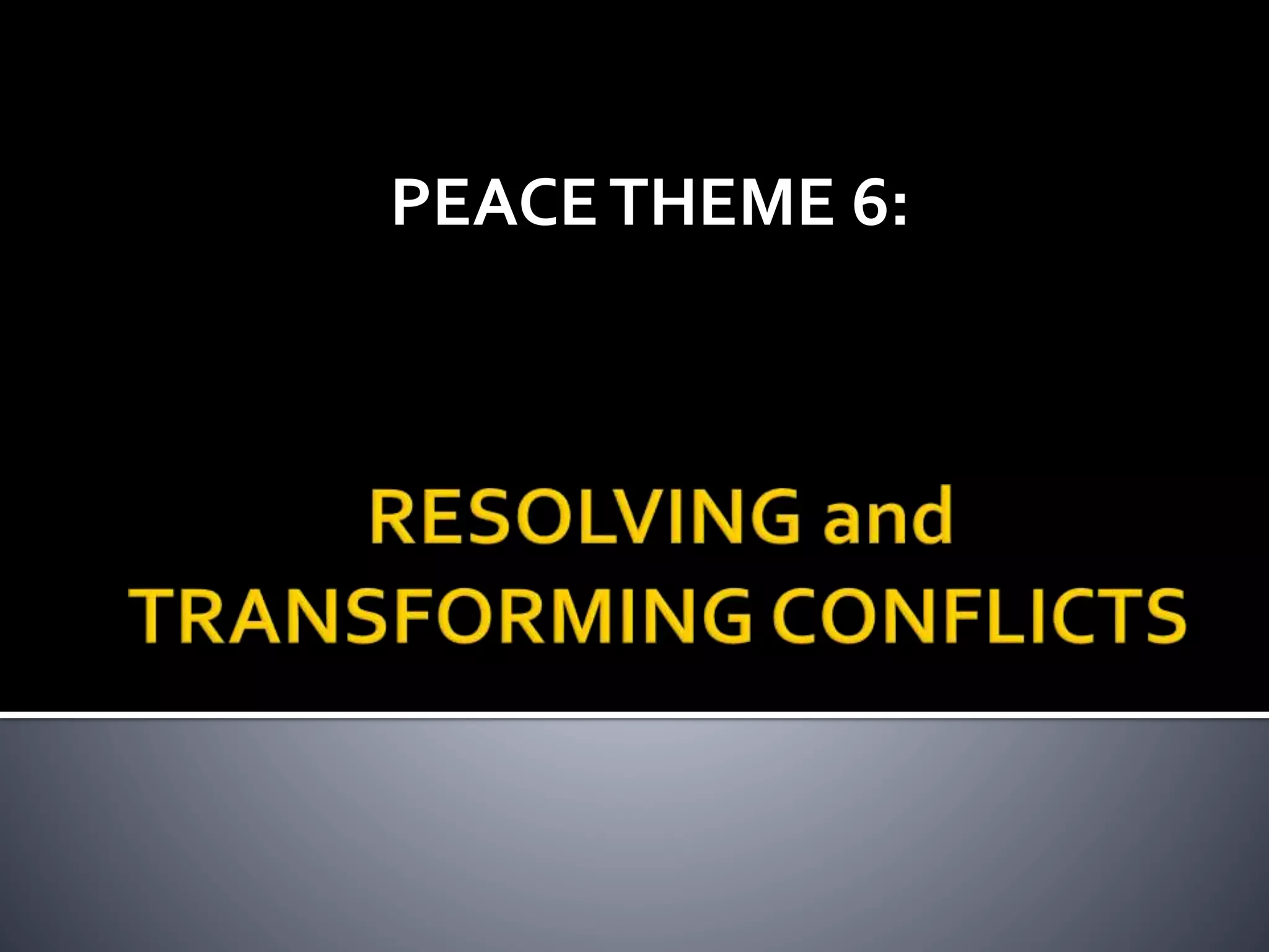 PEACE Theme 6 :Resolving and transforming conflicts | PPTX