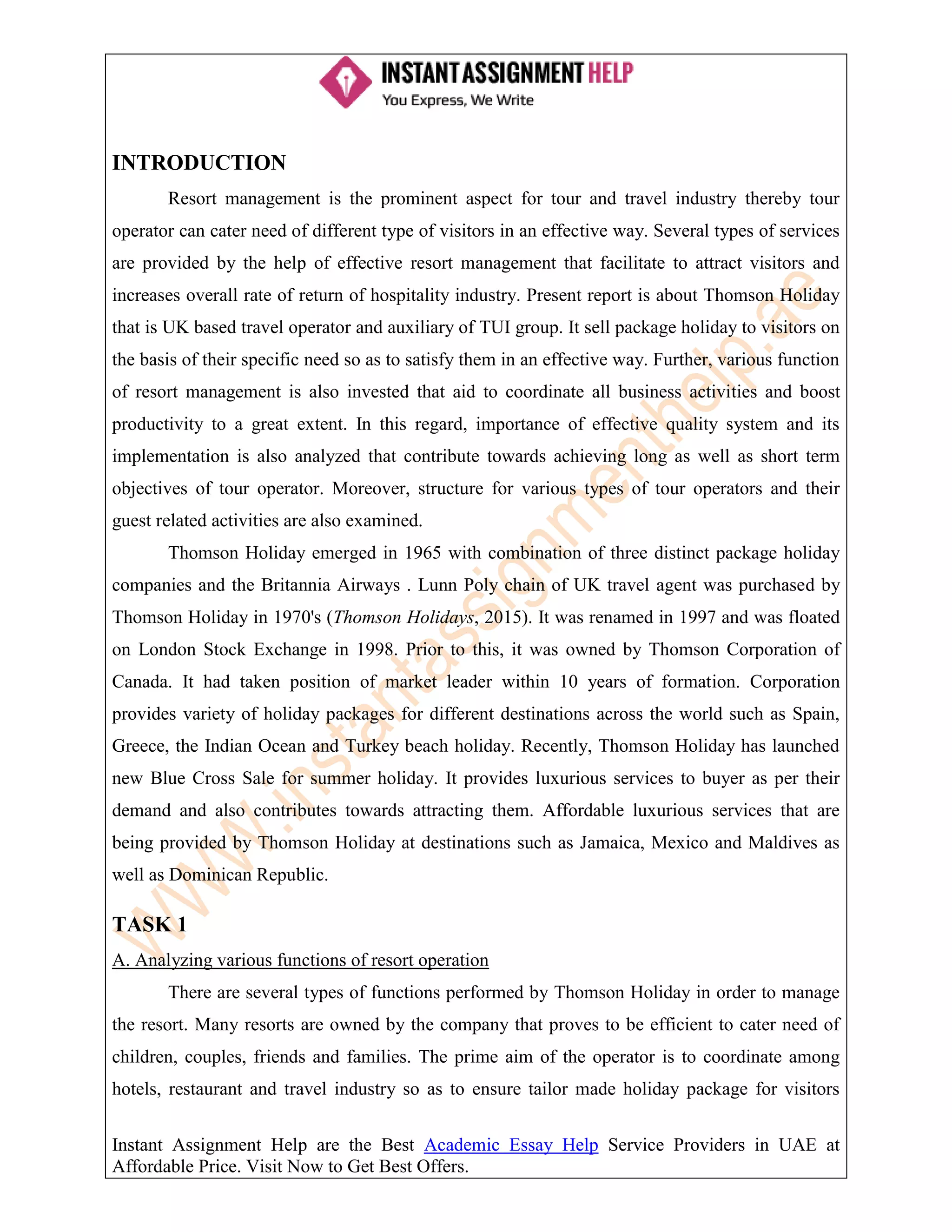 Sample Report on Resort management | PDF