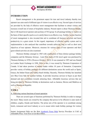 Sample Report on Resort management | PDF