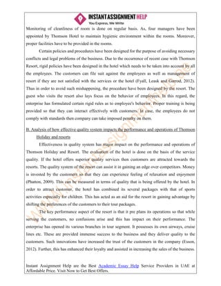 Sample Report on Resort management | PDF