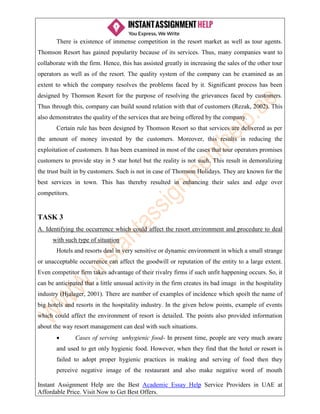 Sample Report on Resort management | PDF