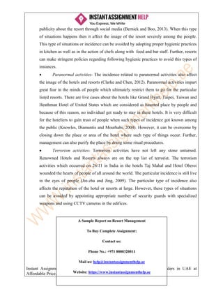 Sample Report on Resort management | PDF