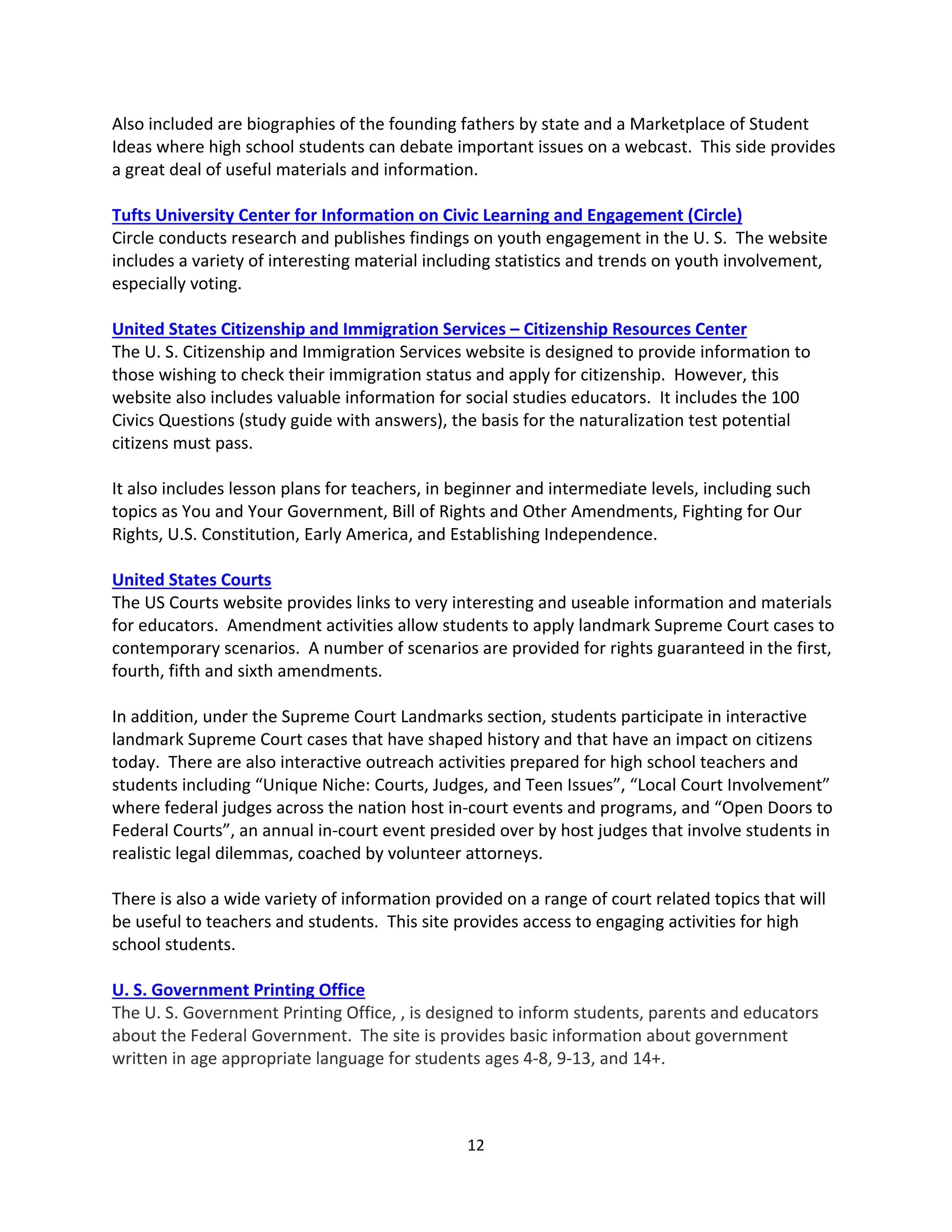 Resource List for Civics Teachers | PDF