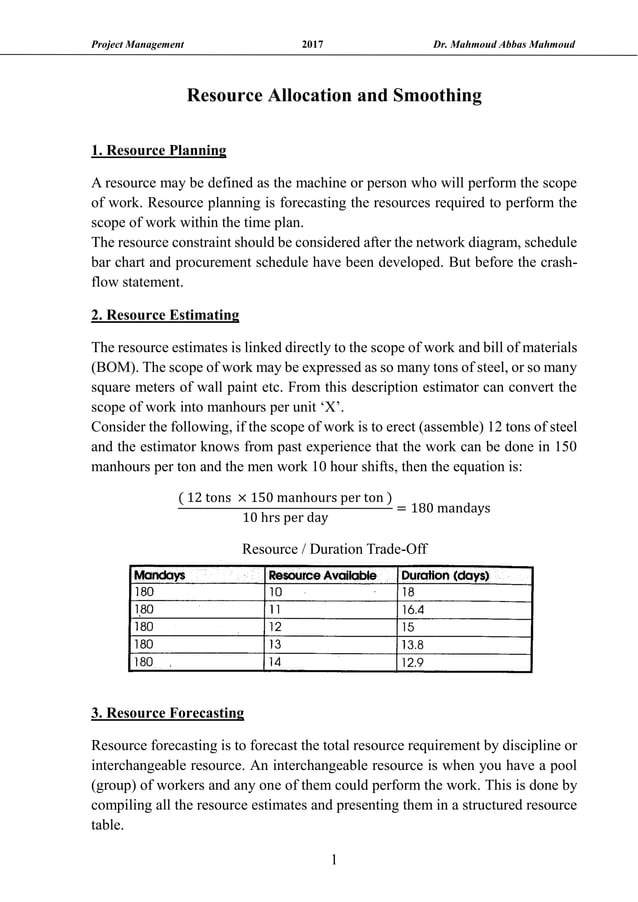 Resource allocation and smoothing | PDF