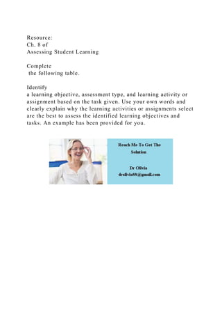Resource Ch. 8 of Assessing Student LearningComplete the .docx