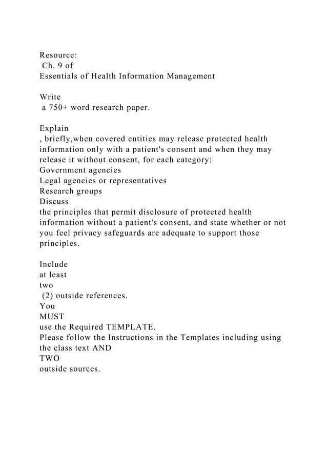 Resource Ch. 9 of Essentials of Health Information Management.docx
