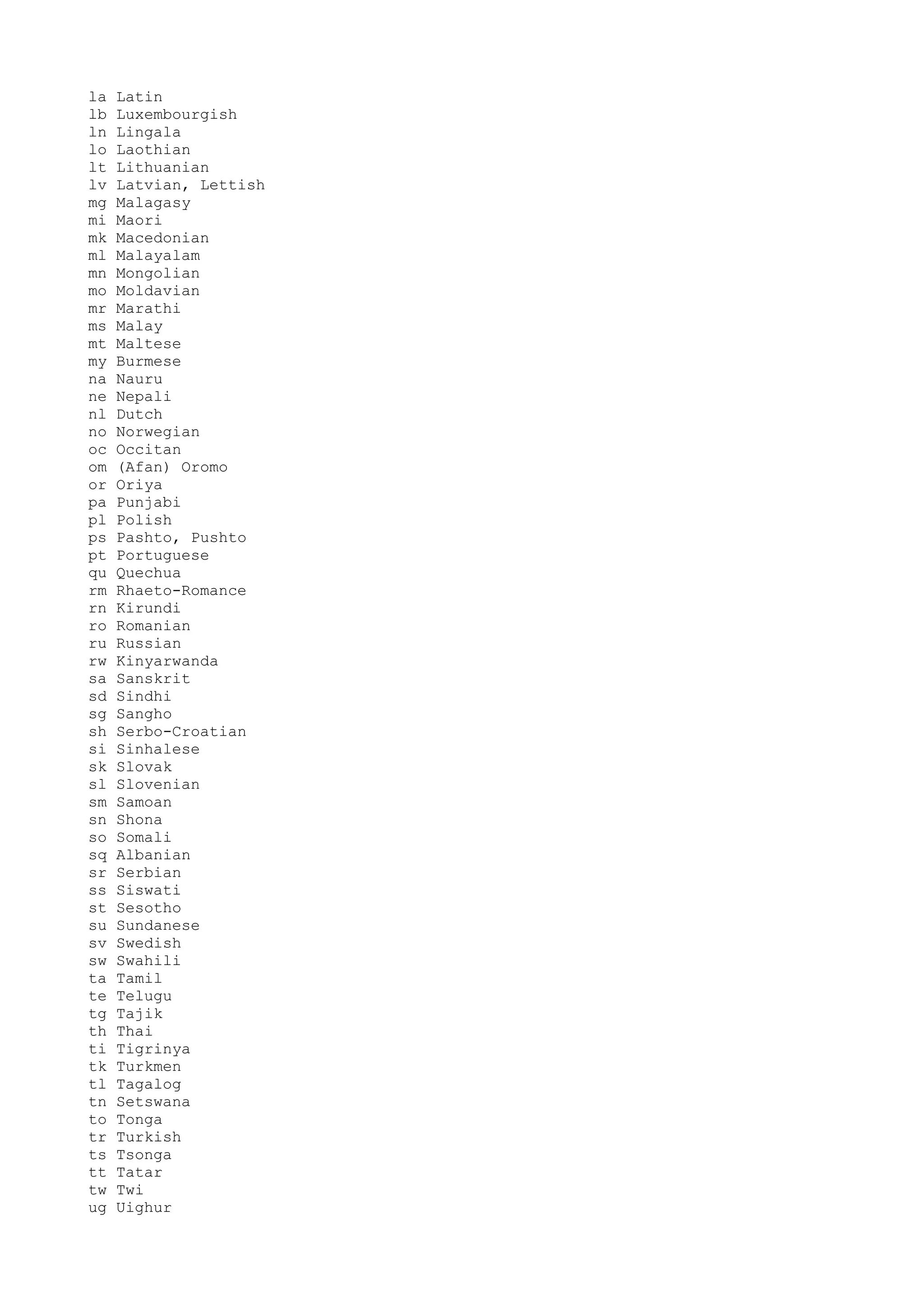 Resource codes | TXT