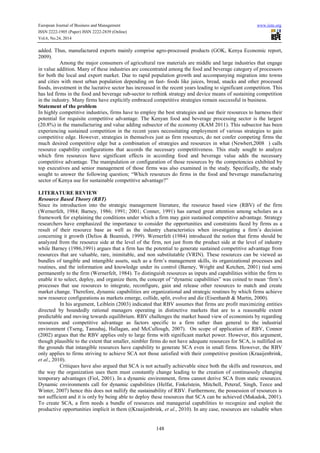 Resource configurations on sustainable competitive advantage of food and beverage firms in kenya ...