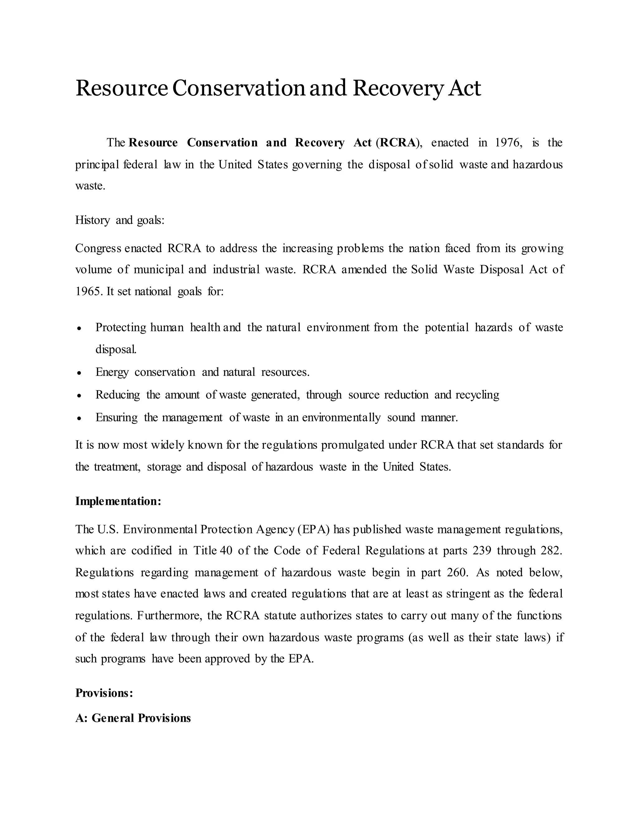 Resource conservation recovery act | PDF