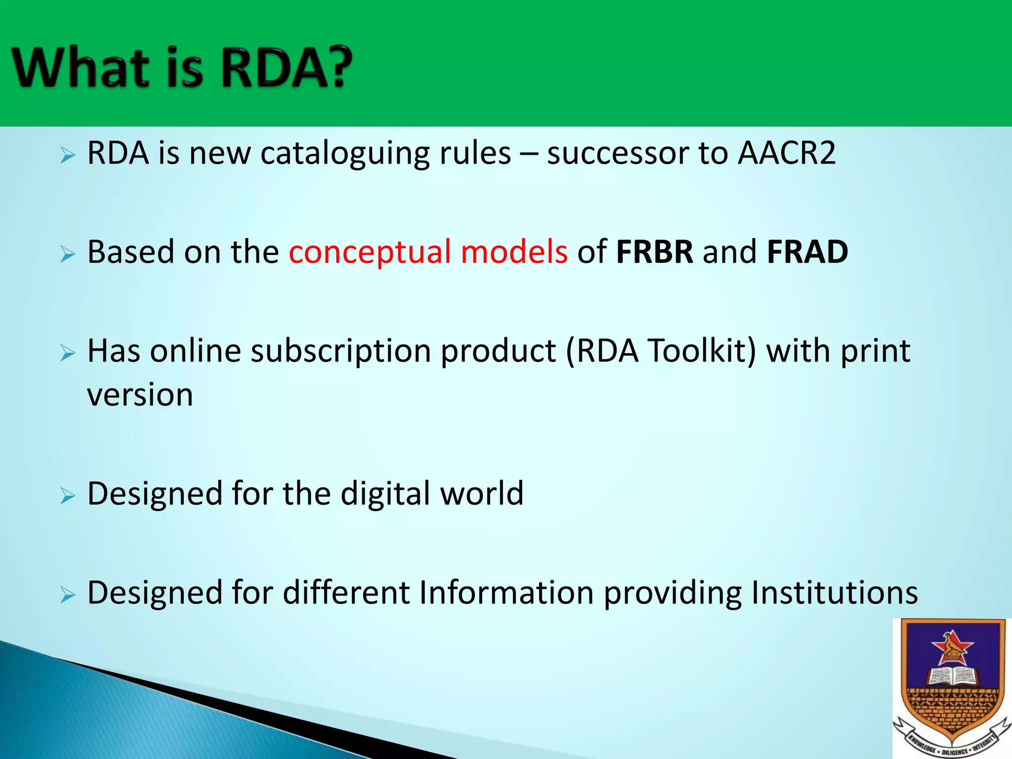 Resource Description and Access at University of Zimbabwe | PPT | Free ...