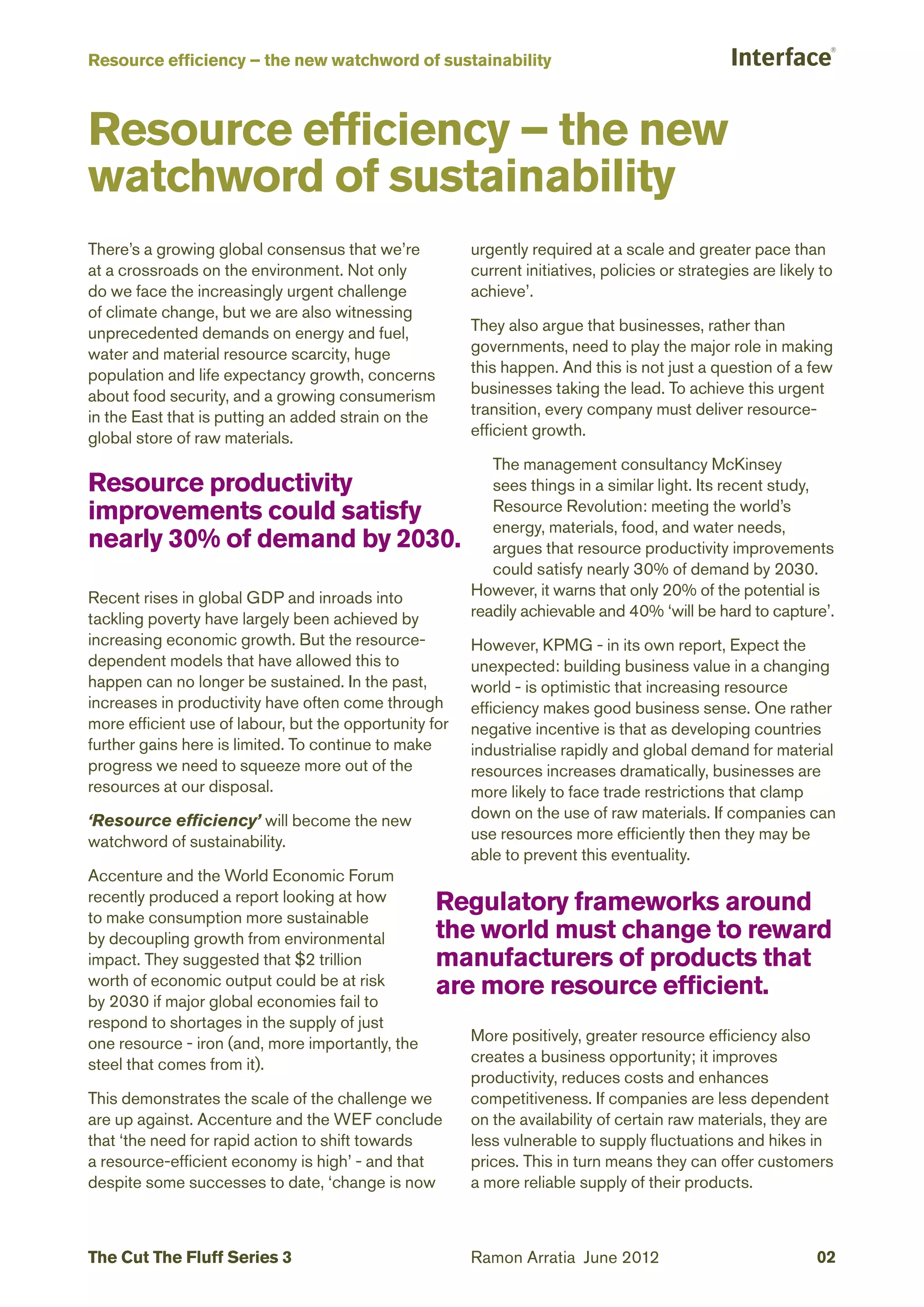 Resource Efficiency - The new watchword of sustainability | PDF