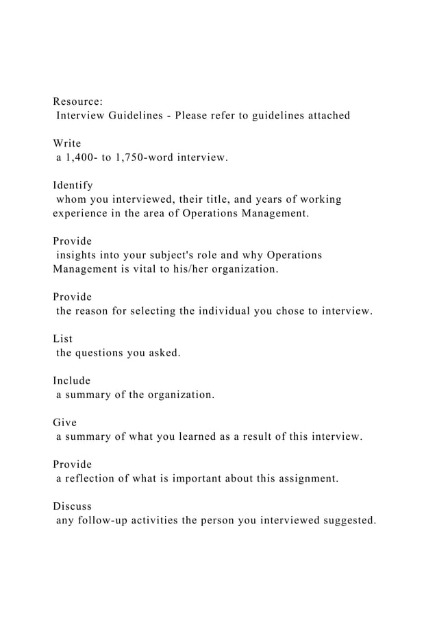 Resource Interview Guidelines - Please refer to guidelines at | DOCX