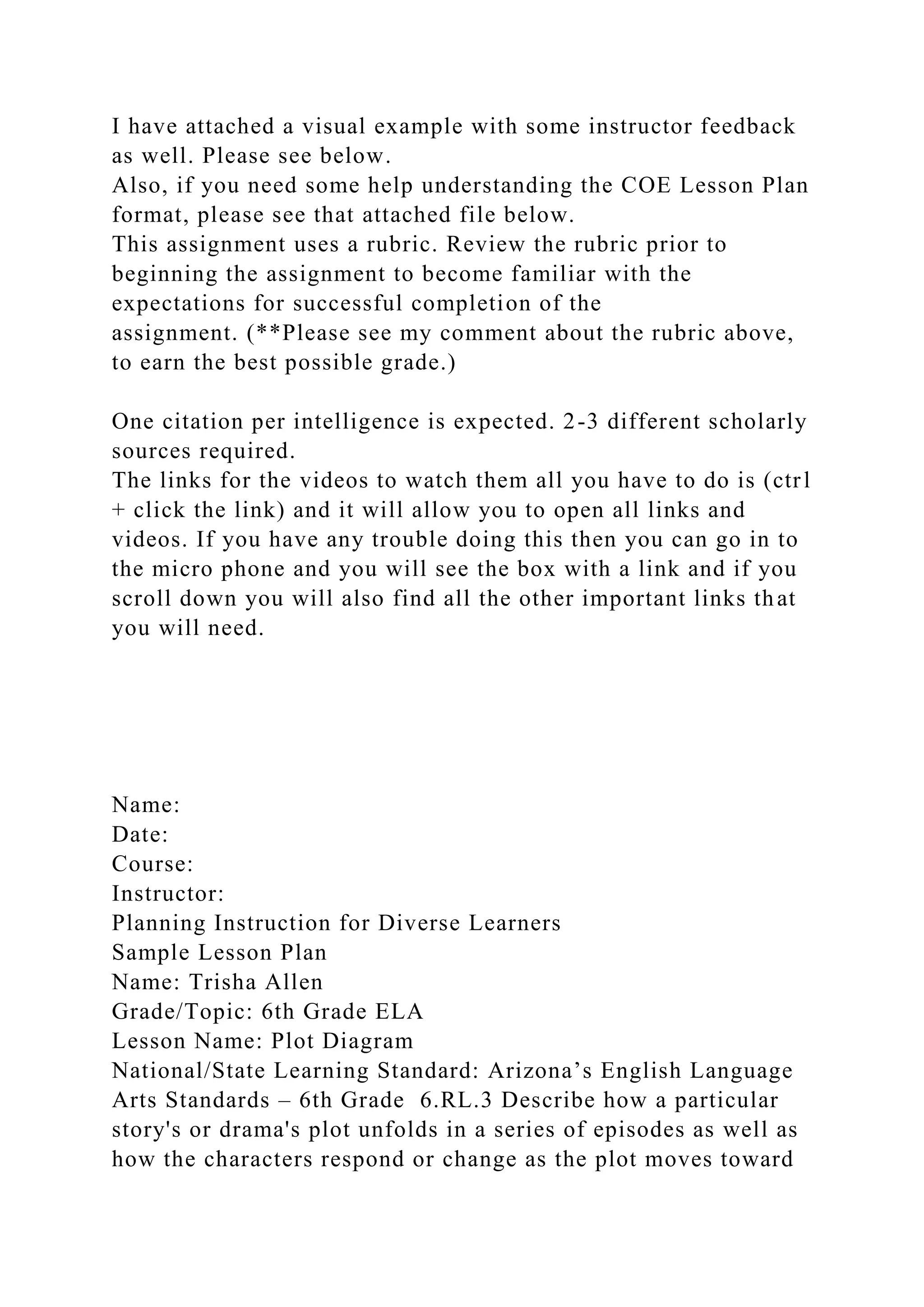 Resource Loom Video for supporting the COE Lesson Plan Template.docx ...