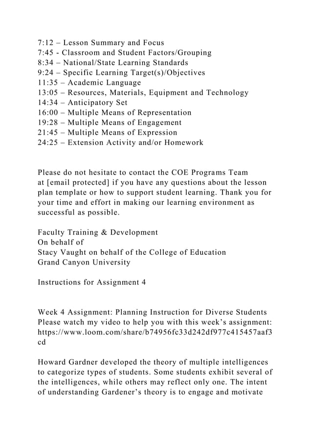 Resource Loom Video for supporting the COE Lesson Plan Template.docx | Homework and Study ...
