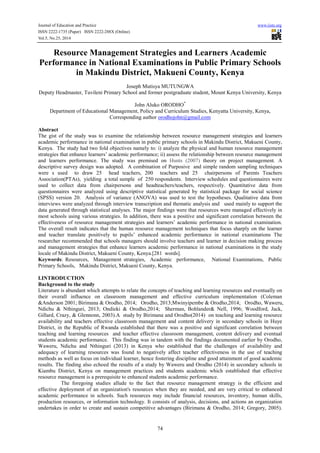 Resource management strategies and learners academic performance in national examinations in ...