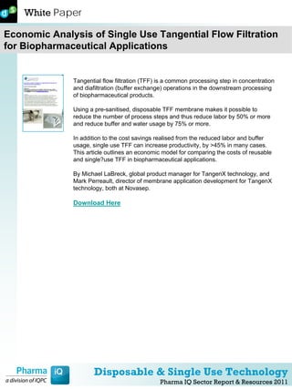 Single Use & Disposable Technology in Biomanufacturing | PDF